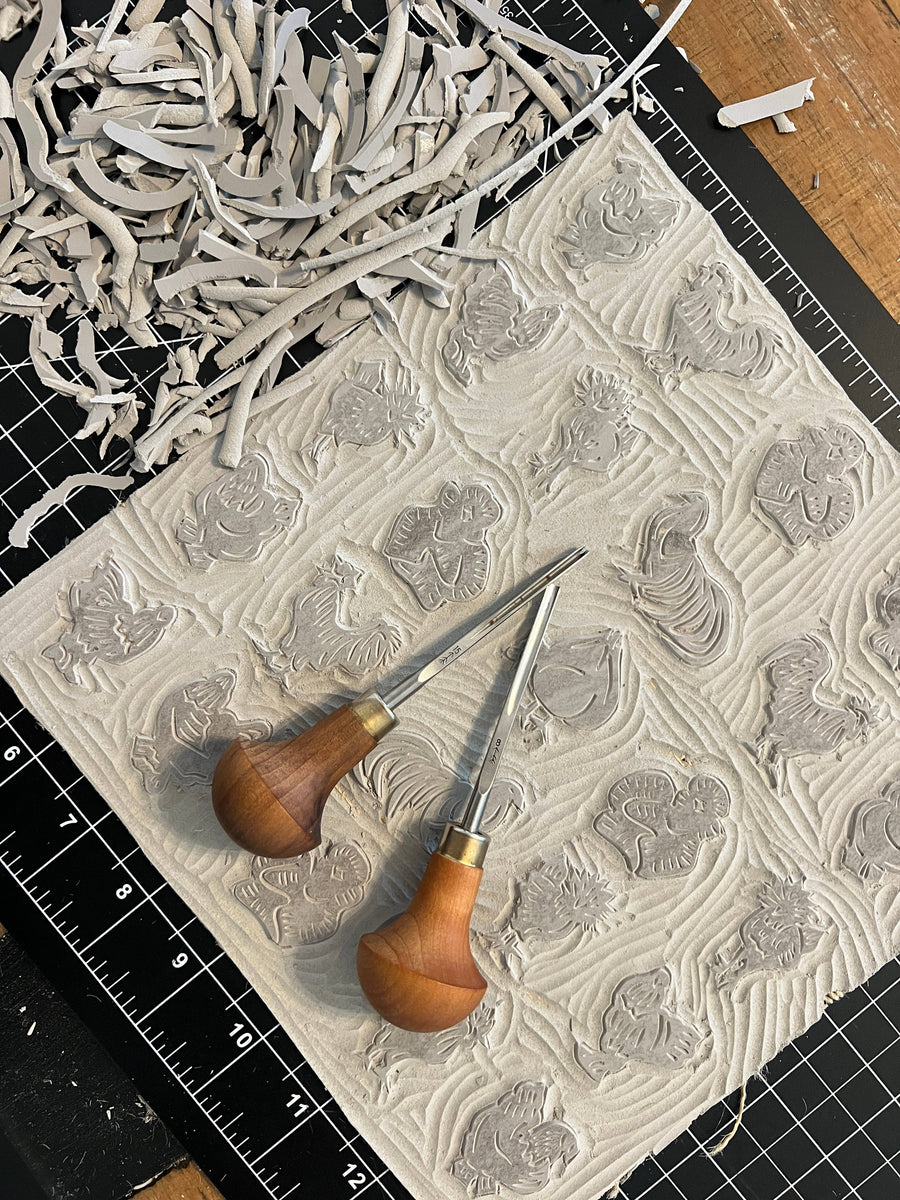 Mighty Chickens Linocut Print | Ellen Orchard (TX) – WE ARE 1976