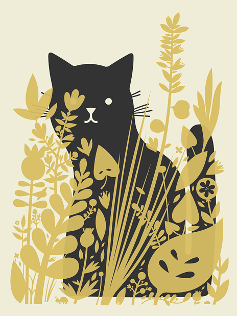 Cat Behind Plants Screenprint | Little Friends of Printmaking (CA) – WE ...